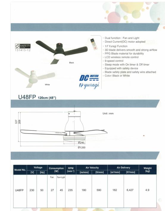 KDK U48FP - Ceiling Fan with DC motor, 120cm with Remote Control (Clim ...