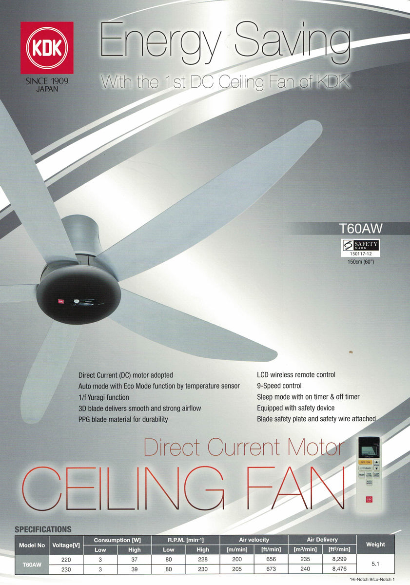 KDK T60AW - Ceiling Fan with DC motor, 150cm with Remote Control (Clim ...